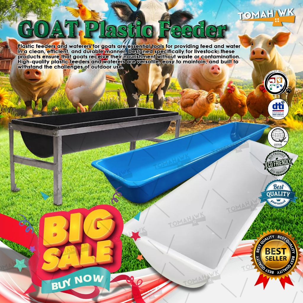 TOMAHAWK GOAT PLASTIC FEEDER 100x30x18cm WHITE/BLACK/BLUE TROUGH GOAT ...