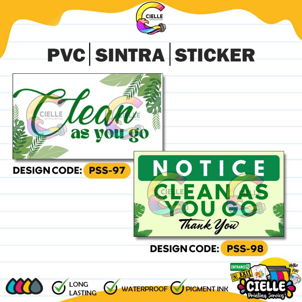 PVC │ SINTRA │ STICKER SIGNAGES (PSS-97&PSS-98) - CLEAN AS YOU GO SIGN ...