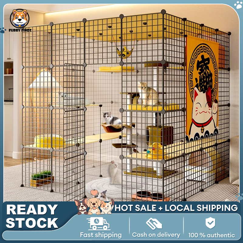 Stackable Cat Cage Large Platform Heavy Duty Foldable With Wheels Pet Cage Cat Condo 4 Layer ...