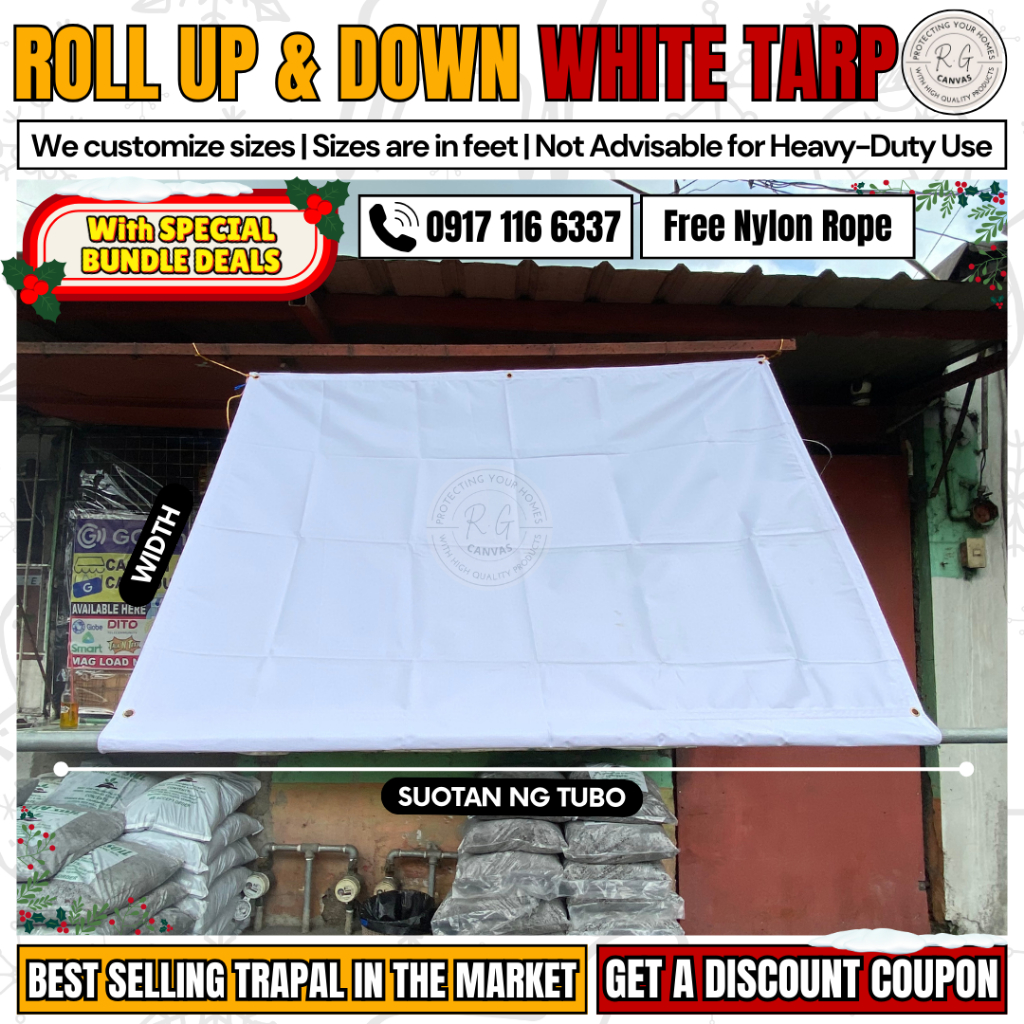 WHITE TARPAULIN ROLL UP AND DOWN LONA TRAPAL TOLDA STORE COVER | Shopee ...