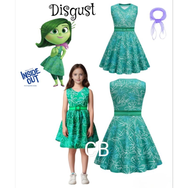 Inside Out 2 Costume For Kids Disgust Dress And Separate Accessories ...