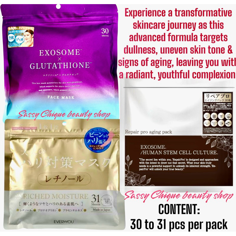 EXOSOME x Glutathione x Human Stem Cell Culture x Retinol Face Mask - Made in Japan | Shopee ...
