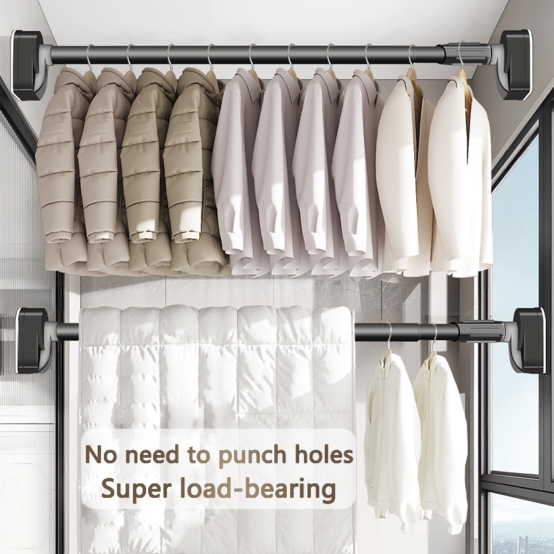 Stainless adjustable clothes rod telescopic curtain rod hanging rod no ...