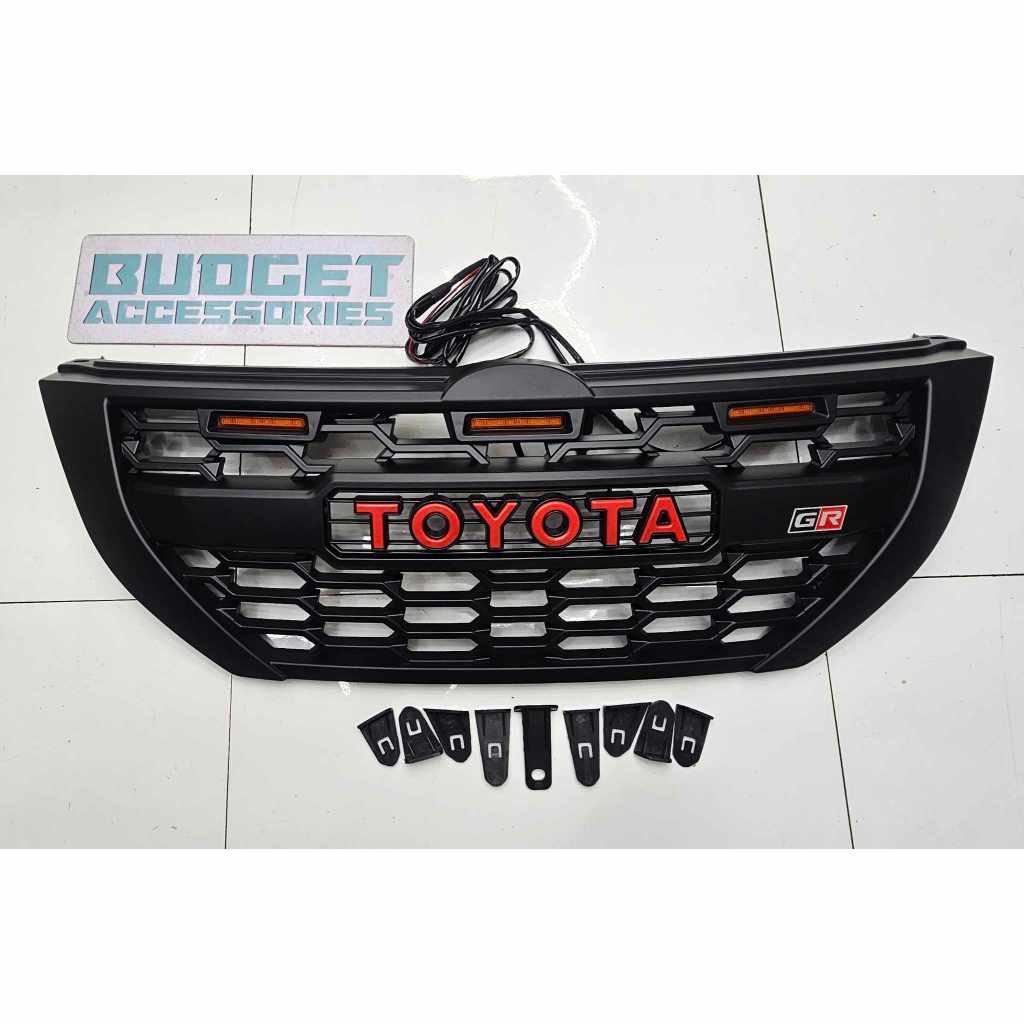 Black Front Bumper GR Grill Red Font with Amber LED Light for Toyota ...