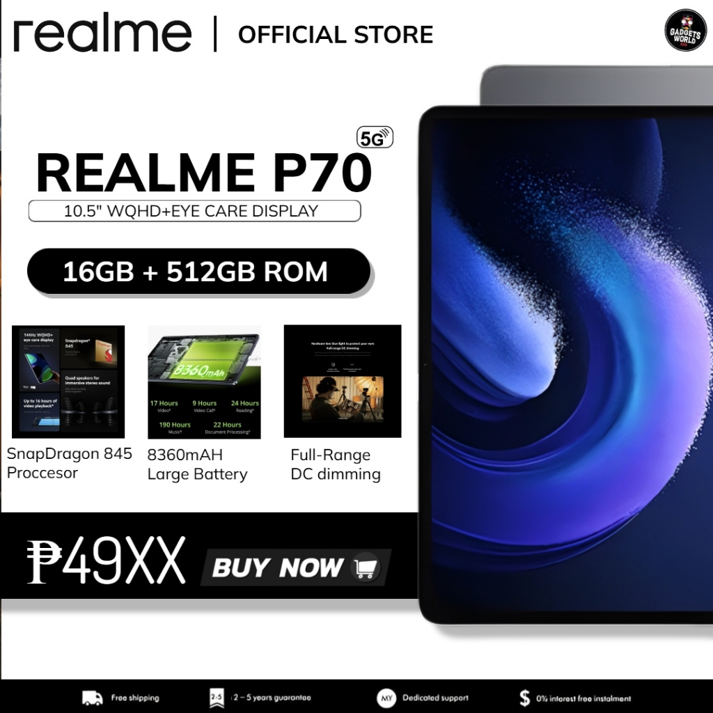 REALME Tablet P70 12 Inch Android 13.0 16GB RAM 512GB ROM Dual SIM 5G LTE WiFi 2.4/5G Android ...