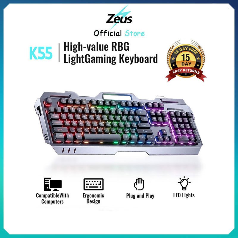 Zeus® K-55 RGB Gaming Keyboard 104 Keys Backlight Wired Mechanical ...