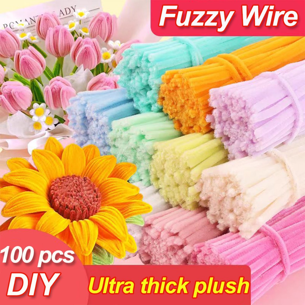 100pcs Fuzzy Wire Chenille Stem Handmade Diy Toys Making Art Material ...