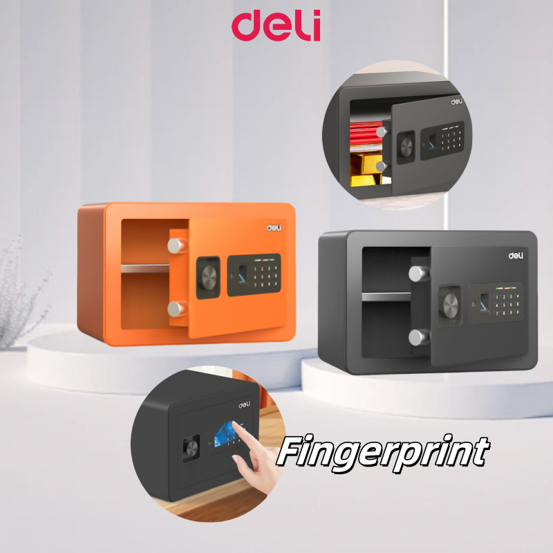 Deli Fingerprint Safe Deposit Box Steel Orange Money Box With Lock And ...