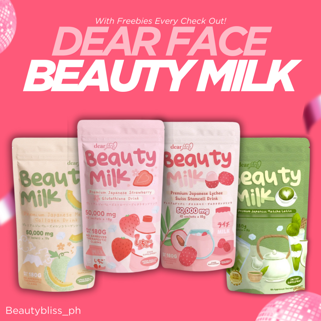 Dear Face Beauty Milk Collagen Powder - 10 Sachets matcha Milk, Lychee ...