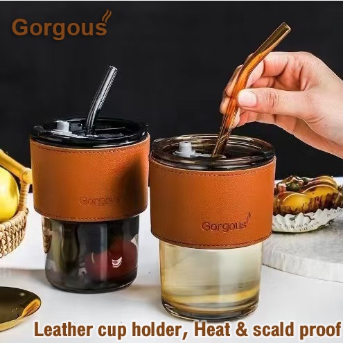 Gorgous 400ml Leak Proof Cup Coffee &Tea Cup Leather Glass Cup Heat ...