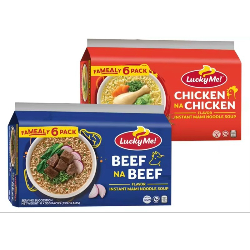 Lucky Me! Instant Noodle Soup Multipack 55gx6 | Chicken and Beef ...