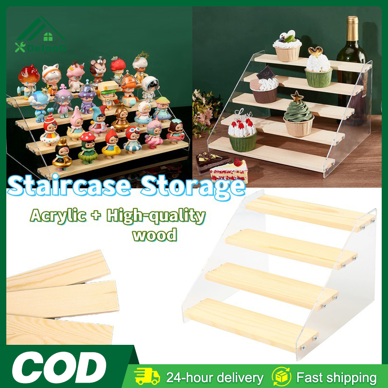 5-layer Ladder Acrylic Display Rack Organizer Wooden Food Dessert Cake ...