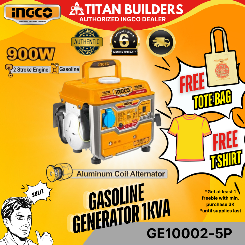 Ingco by Titan Gasoline Generator 1KVA Reliable Portable Quiet Energy ...