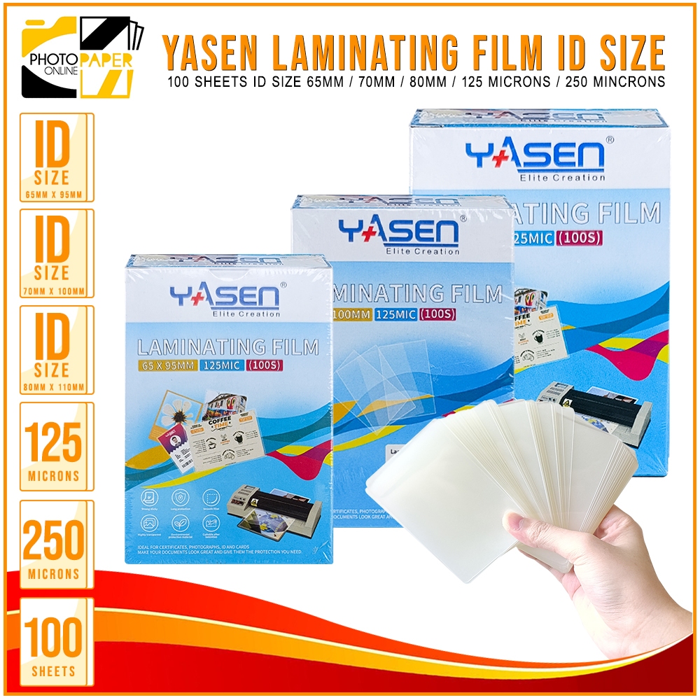 Yasen Laminating Film ID Size 65mm | 70mm | 80mm | 125 & 250 microns (100 Sheets) | Shopee ...