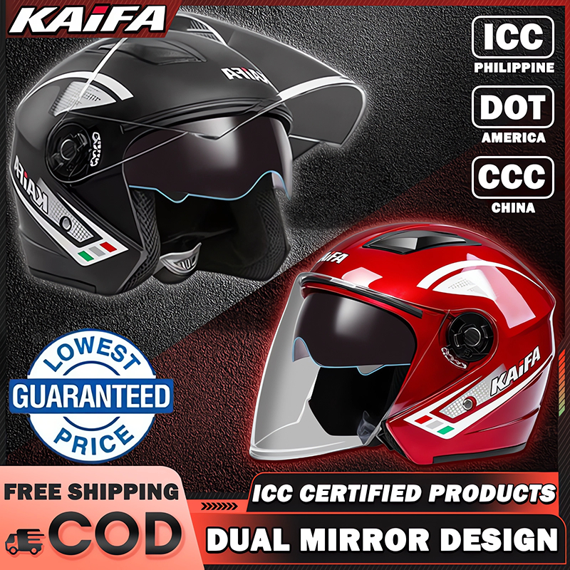 Icc Certified Dual Mirror Half Face Helmet Removable Rainproof ...