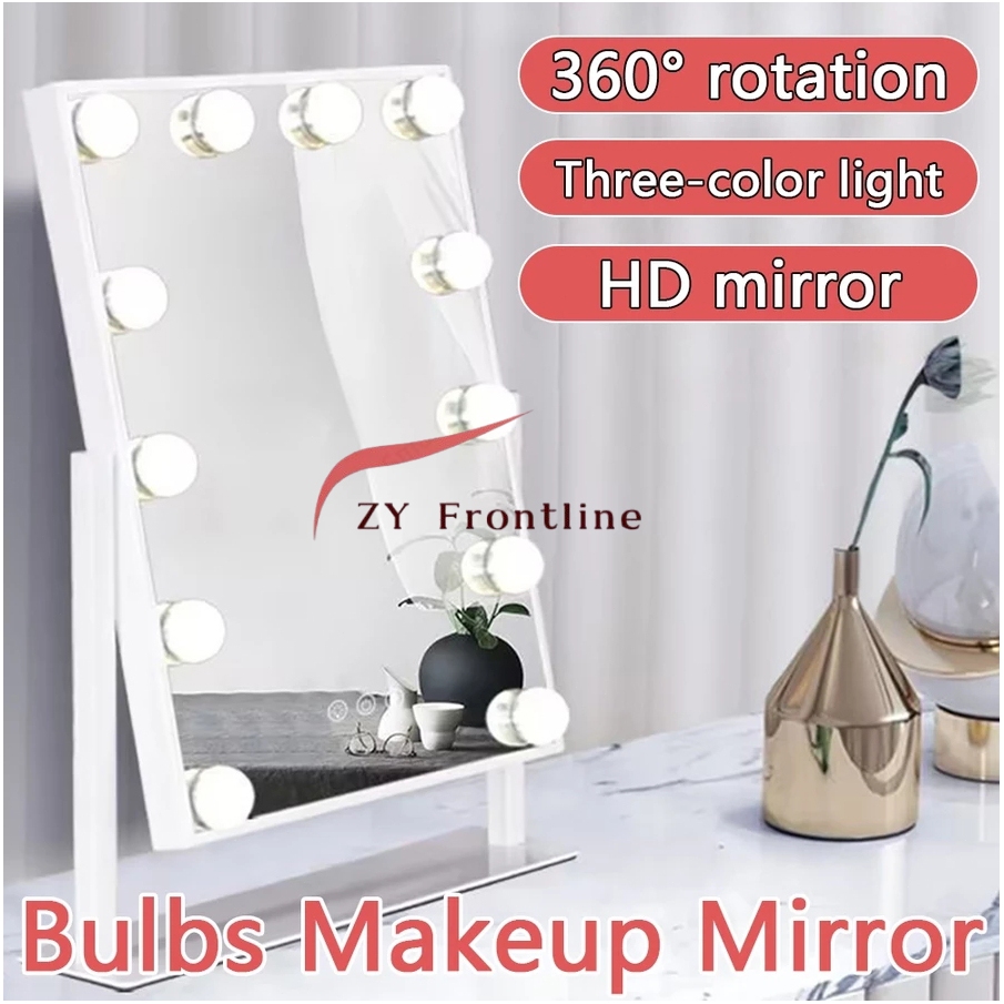 Makeup mirror fashion mirror tri color 12 LED touch makeup mirror USB ...
