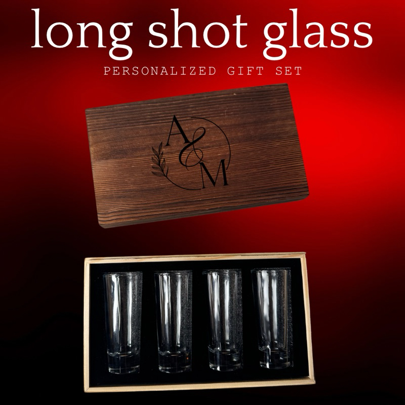 Personalized Laser Engraved Premium Long Shot Glass Gift Set Cocktail ...