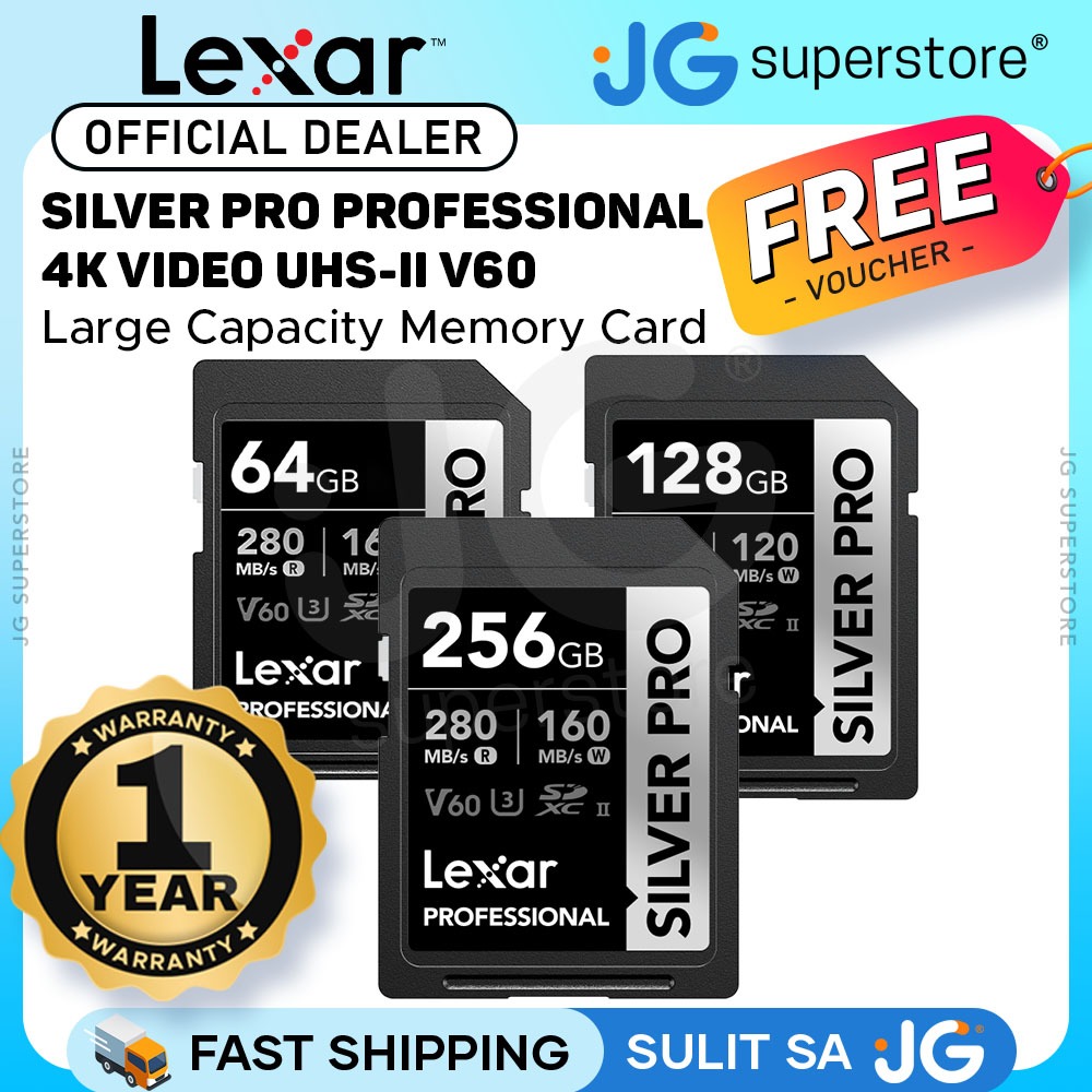 Lexar Professional 256GB 128GB 64GB Silver Pro SDXC UHS-II V60 U3 4K ...