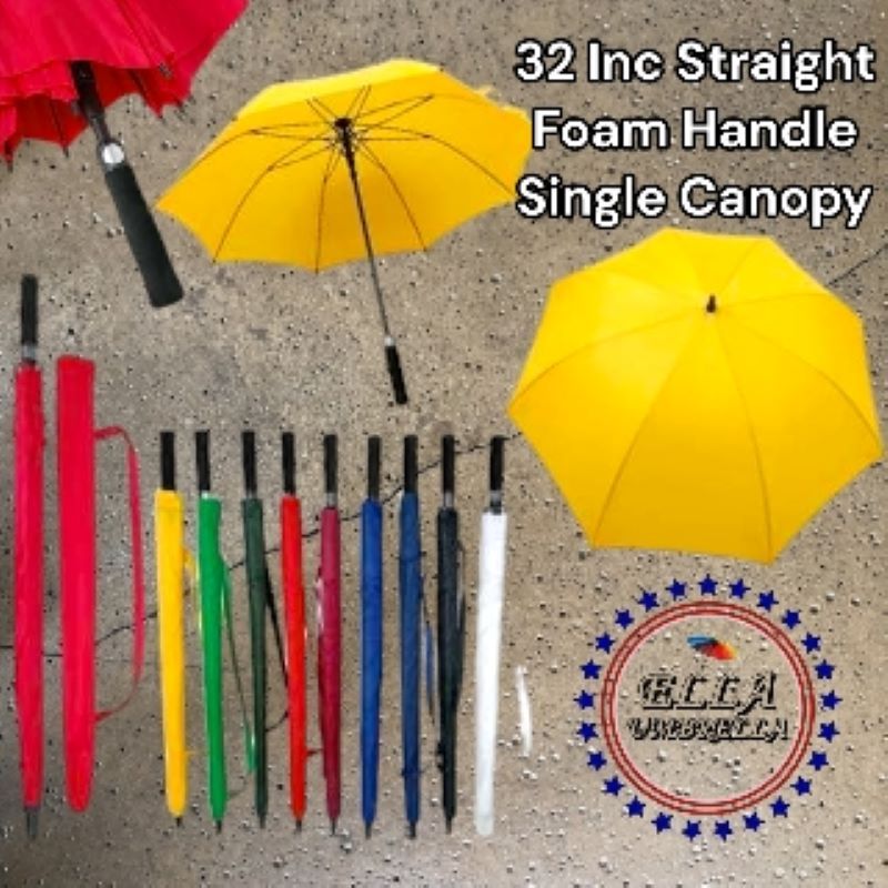 (ellashop) 32 inches straight foam handle plain Single canopy pongee ...