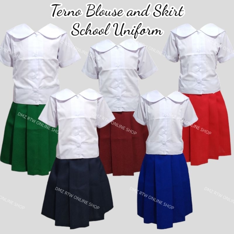 PLEATED SKIRT PLAIN COLOR AND WHITE BLOUSE TERNO SCHOOL UNIFORM ...