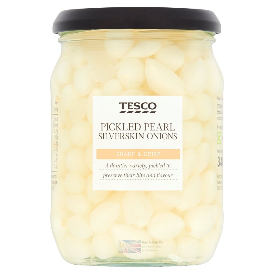 🇬🇧 Tesco Pickled Pearl Silverskin Onions 340g. Tangy British onions ...