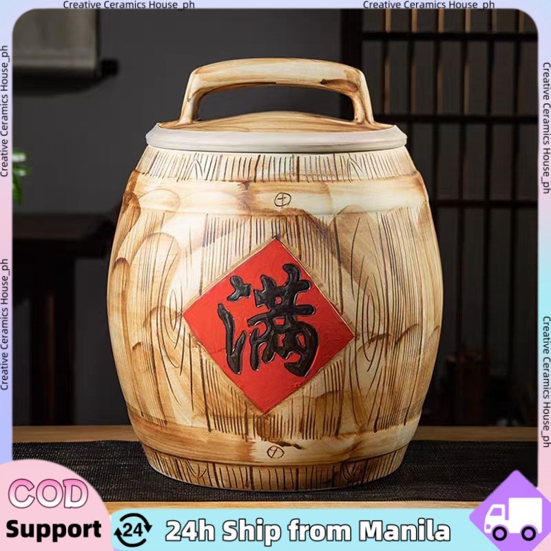 Porcelain Rice Container Ceramic Pot Rice Storage Box Ceramic Cylinder ...