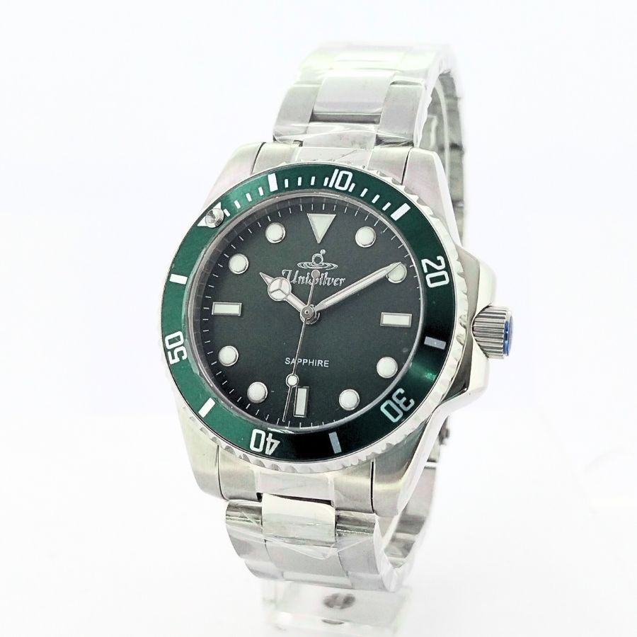 UniSilver TIME Men's Silver / Green Sapphire Analog Stainless steel ...