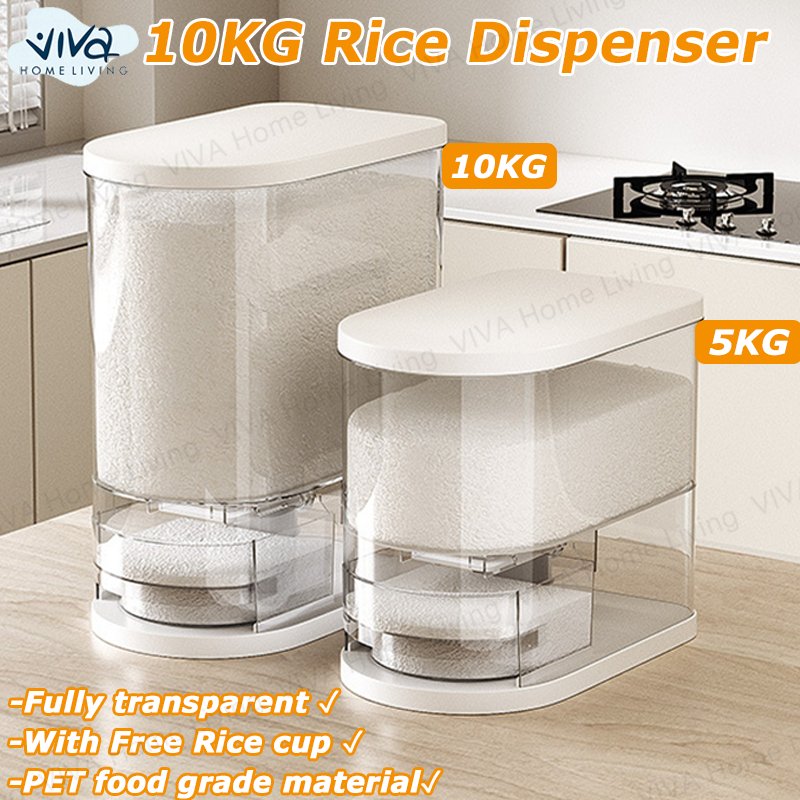 10KG Rice Dispenser Fully Transparent Moisture-Proof Sealed Grain Rice ...