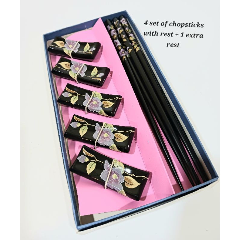 4 set of chopsticks and chopsticks rest with box surplus japan | Shopee ...