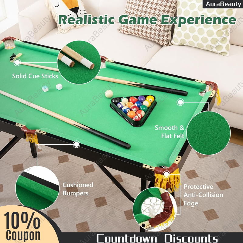 AuraBeauty Billiard Table Wooden Adjustable Pool Table Set for Kids and ...