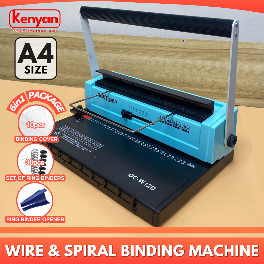 6-IN-1 Dual-Purpose Wire & Spiral Binding Machine W12D A4 Size w/ FREE Binder Covers & Rings ...