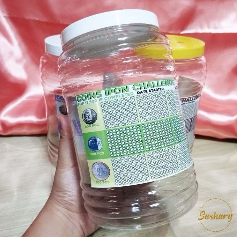 Coins Ipon Challenge in a Transparent Jar Coinbank/ Alkansiya (5, 10 ...