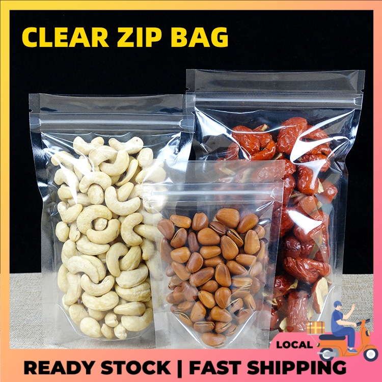 100pcs Full Clear Plastic Stand Up Pouch / Resealable Pouch Zip lock Packaging Bag | Shopee ...