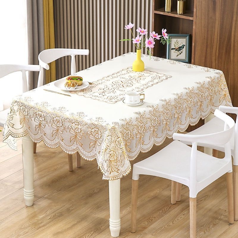 2/4/6/8Seat Exquisite Gold Tablecloth Mantel Waterproof Oil-Proof Spill ...