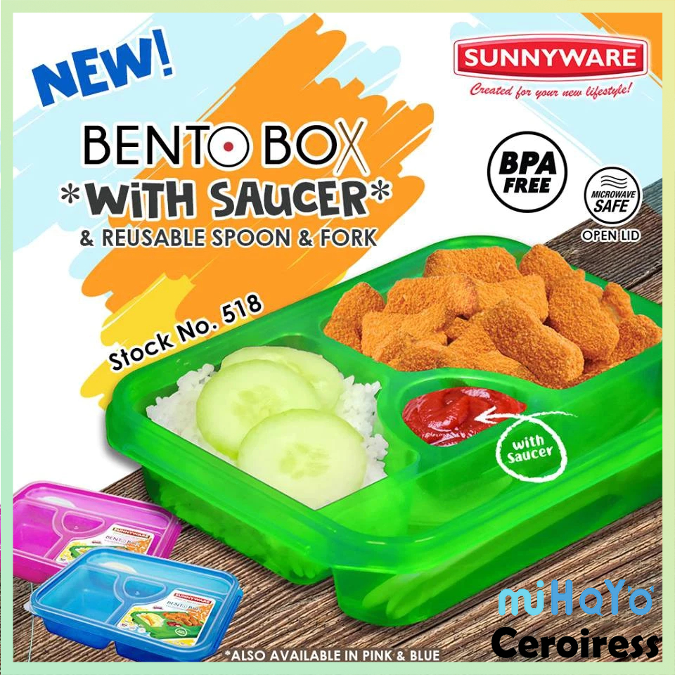 Sunnyware #518-Small & Big BENTO BOX with Sauce Pocket & Spoon & Fork ...