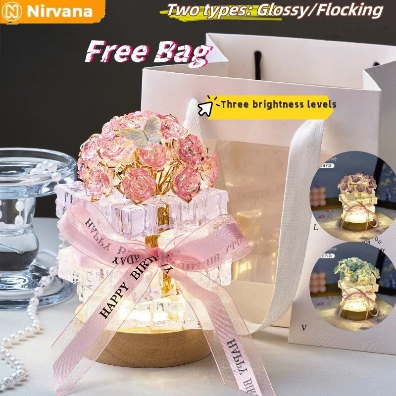 Handmade diy Rose Ice Cube Small Night Lamp rose bouquet Material ...