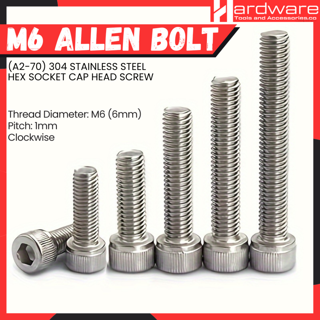 M6 (A2-70) 304 Stainless Steel Allen Bolt Hex Socket Cap Head Screw ...