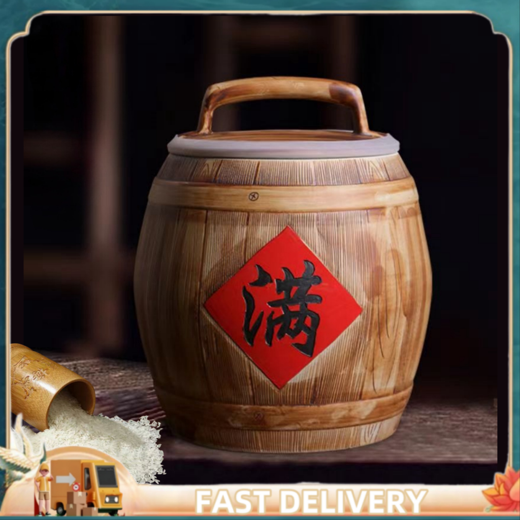 Ceramic rice storage clay jar with cover rice dispenser 10kg 25kg food ...