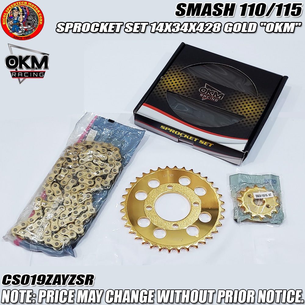 SMASH 110/115 SPROCKET SET GOLD "OKM" (CS019ZAYZSP, CS019ZAYZSR, CS019ZAYZST) | Shopee Philippines