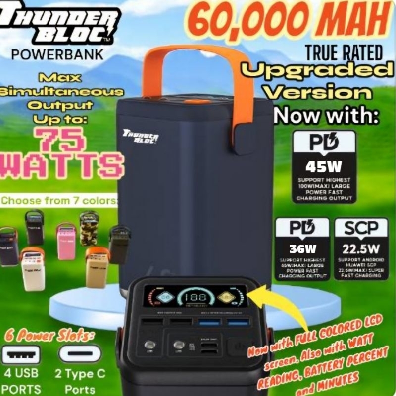 O2 Project Thunderbloc 45W with 75W max simultaneous output 60,000mAh true rated powerbank ...