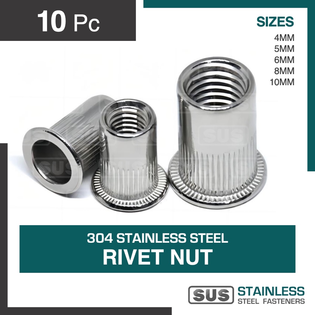 10pc 304 Stainless Steel Rivet Nut / SS Blind Insert Furniture Nut / SS ...