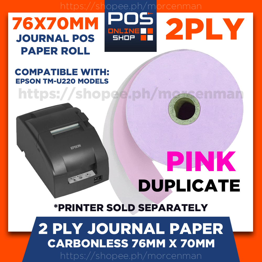 2PLY POS PINK Carbon Carbonless Journal Paper 76 by 70mm for dot matrix ...