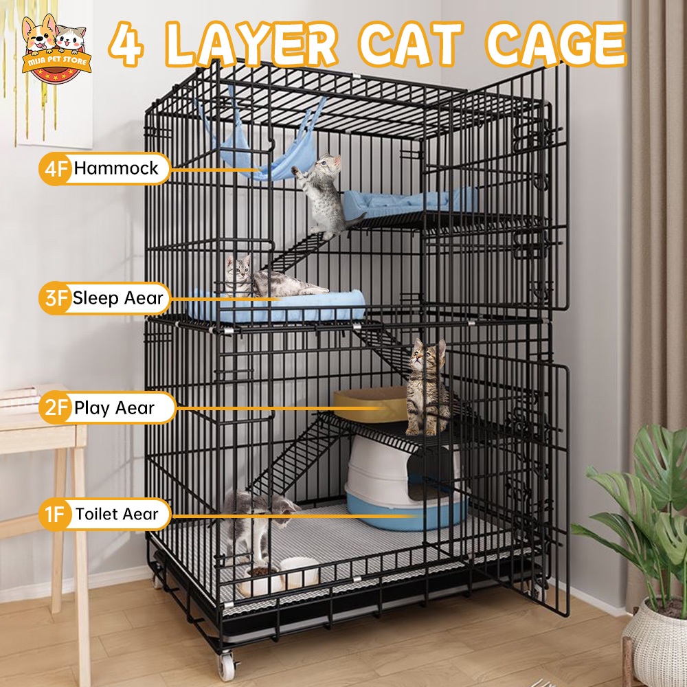 4 Layer Cat Cage Foldable With Wheels Easy Assemble Cage For Cat Large ...