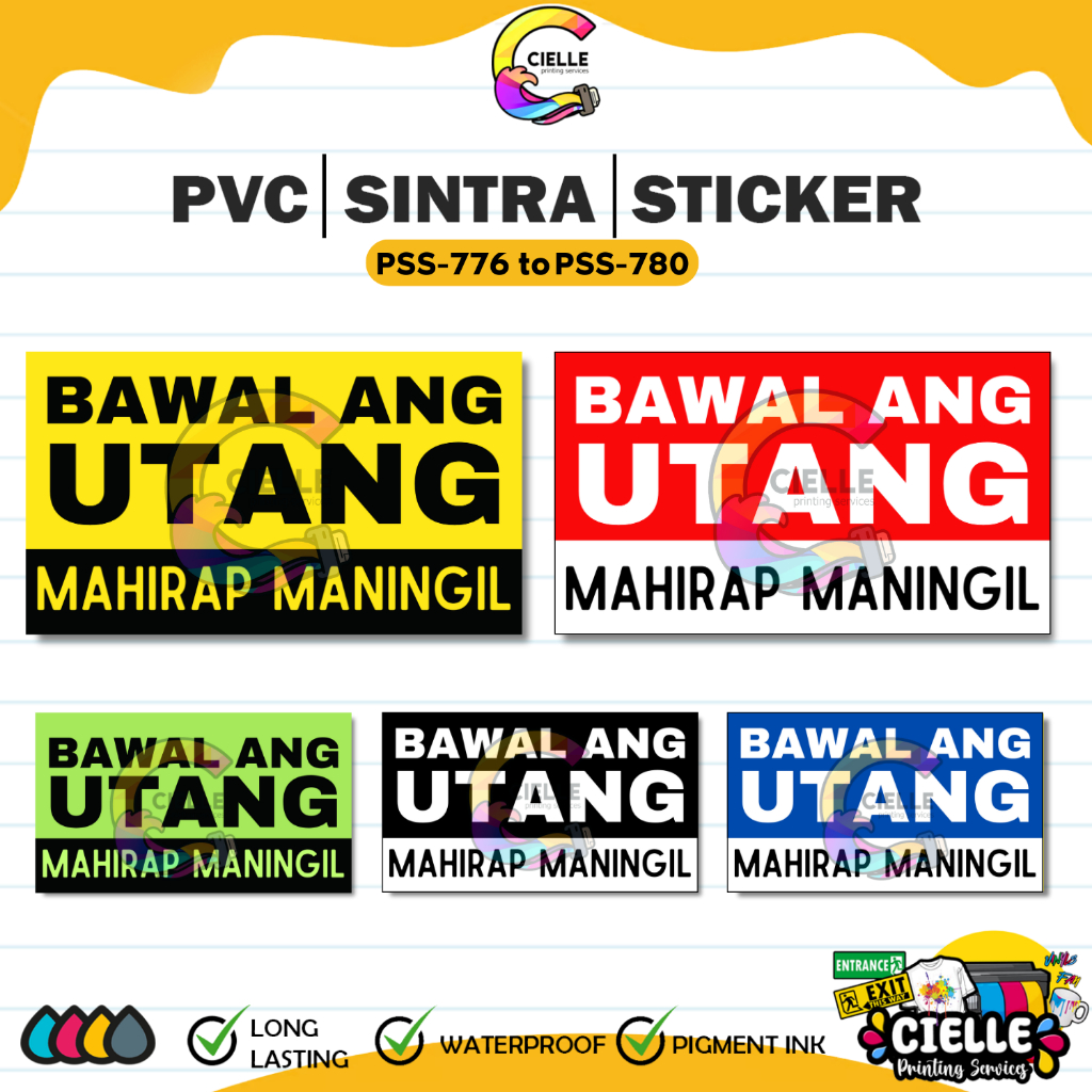 PVC │ SINTRA │ STICKER SIGNAGES (PSS-776 to PSS-780) - BAWAL UTANG ...