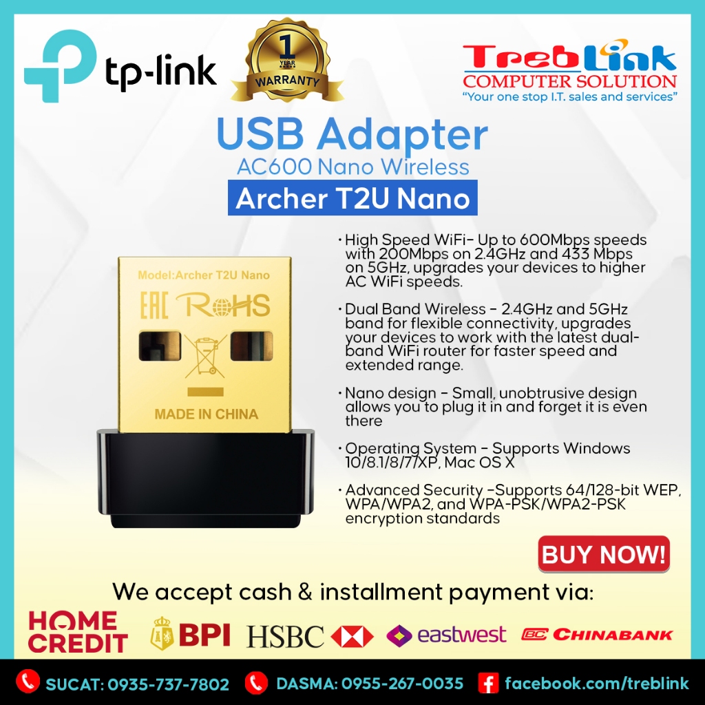 Wifi Dongle Nano Wireless USB Adapter TP-Link AC600 (ARCHER T2U Nano ...
