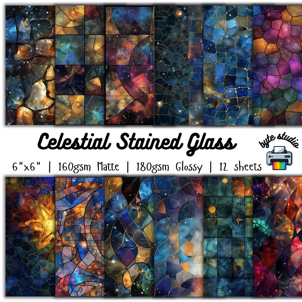 12 Sheets Celestial Stained Glass by byte studio | Cardstock Craft ...