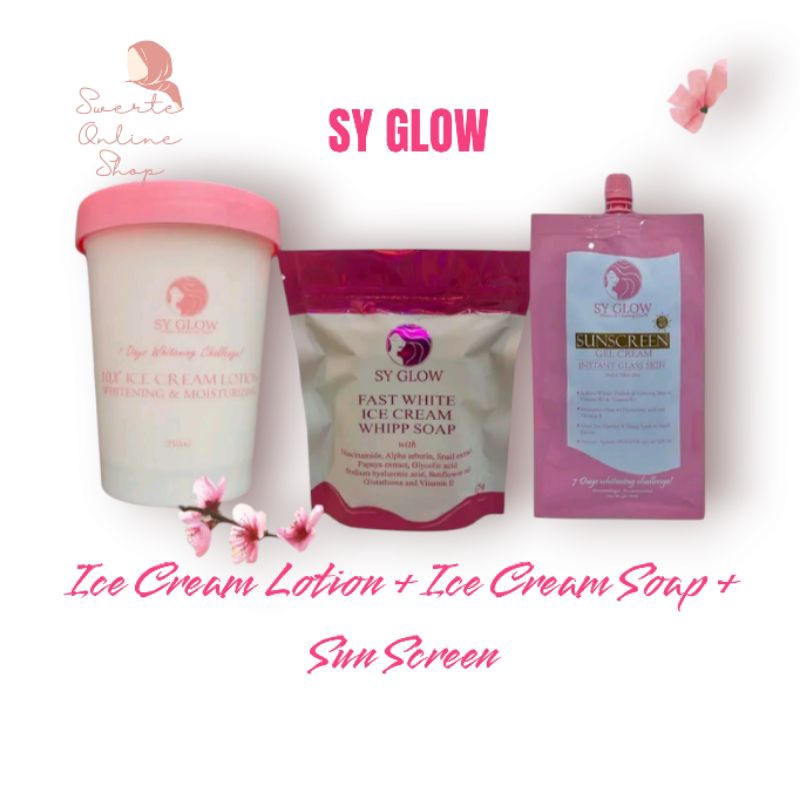 Sy Glow Ice Cream Lotion + Fast White Ice Cream Soap + Sunscreen ...