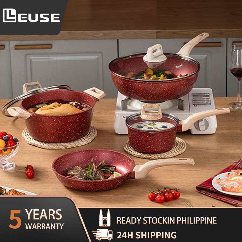 【LEUSE】New healthy non-stick cookware set - medical stone coating - 5 ...