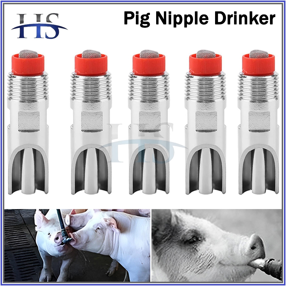 5PCS 1/2" Stainless Steel Pig Nipple Water Drinker Stainless Steel ...