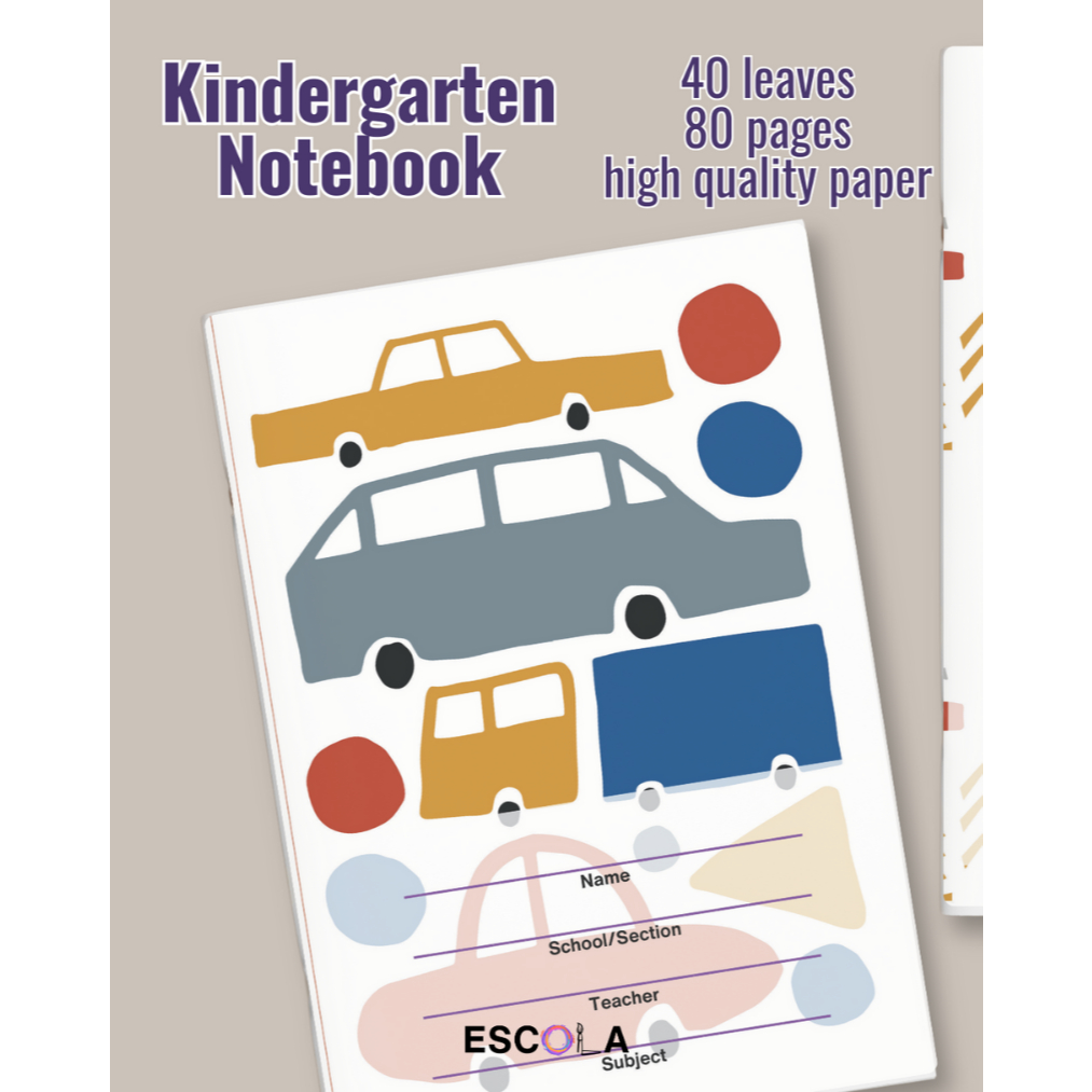 Set of 6 Kinder/Grade 1 Notebooks, Cars Design, Standard A5, 40 Leaves ...